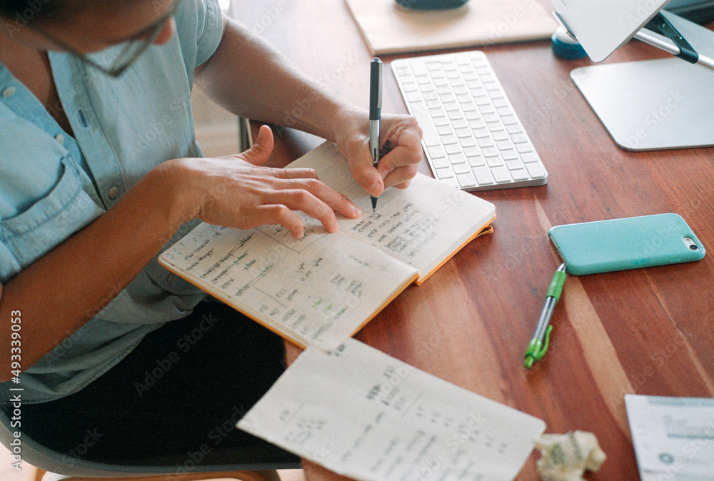 Working at home writing notes Stock Photo | Adobe Stock