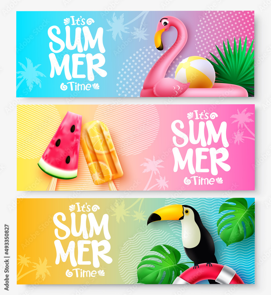 Summer vector banner set design. It's summer time text in colorful ...