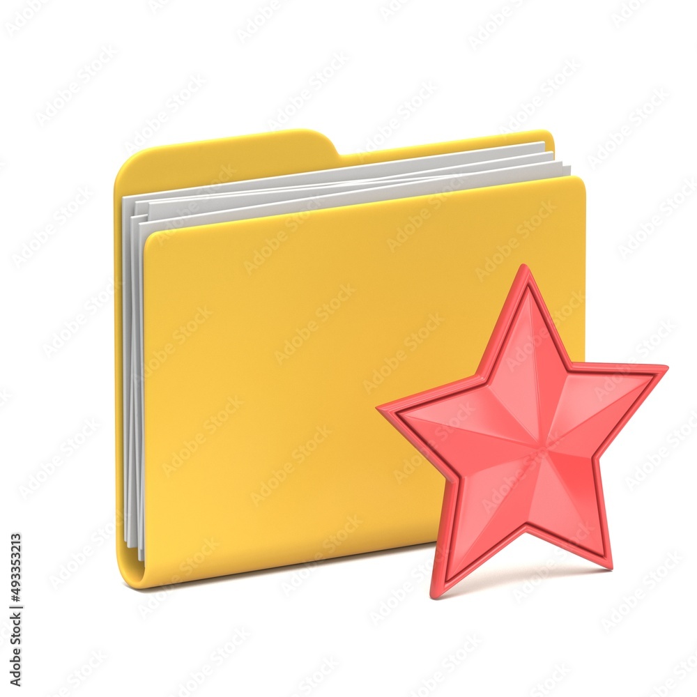 Yellow folder icon with star 3D Stock Illustration | Adobe Stock