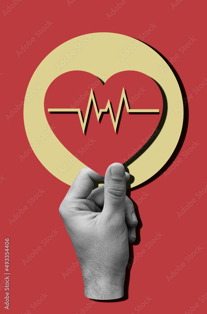 Hand hold heart witg ekg graphic Stock Photo | Adobe Stock