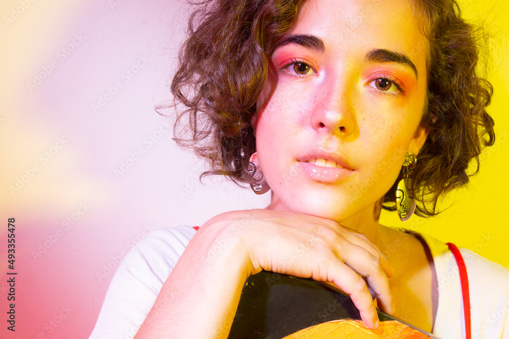 Fashion shoot with color flashes Stock Photo | Adobe Stock