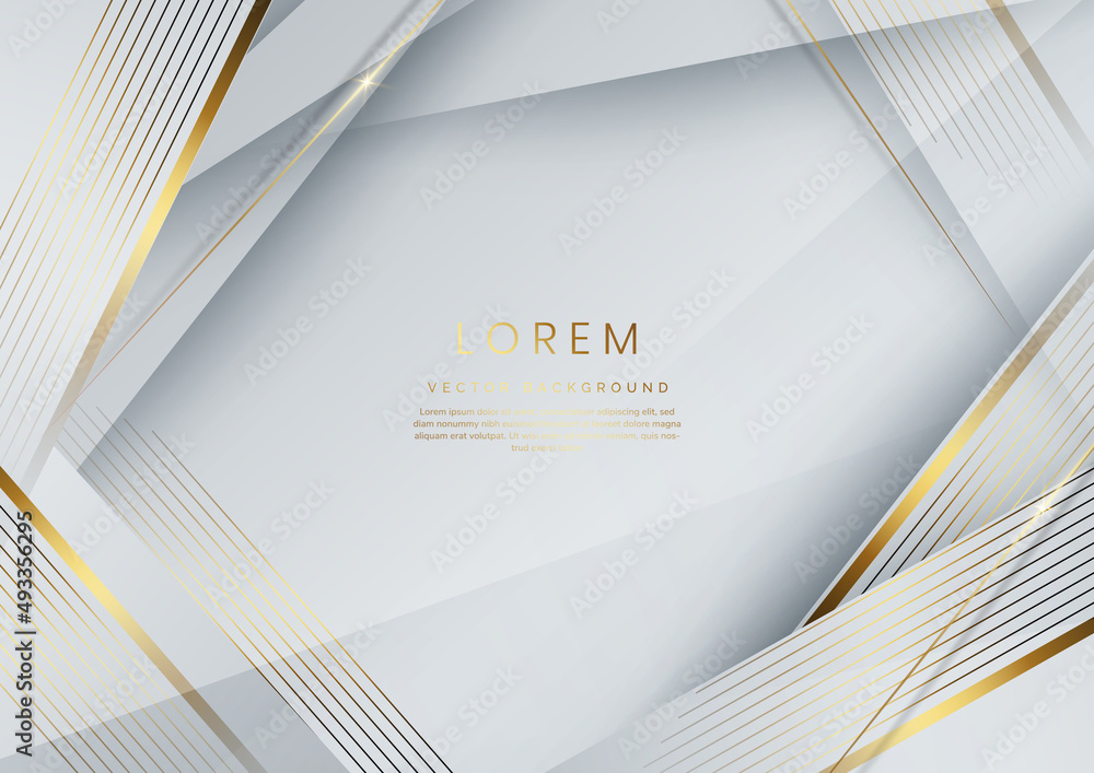 Abstract luxury white and grey elegant geometric diagonal overlay layer background with golden ...