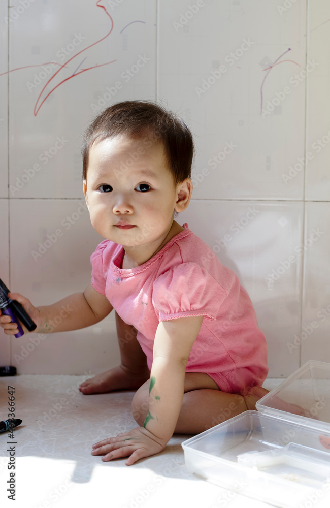 Cute asian kid drawing Stock Photo | Adobe Stock