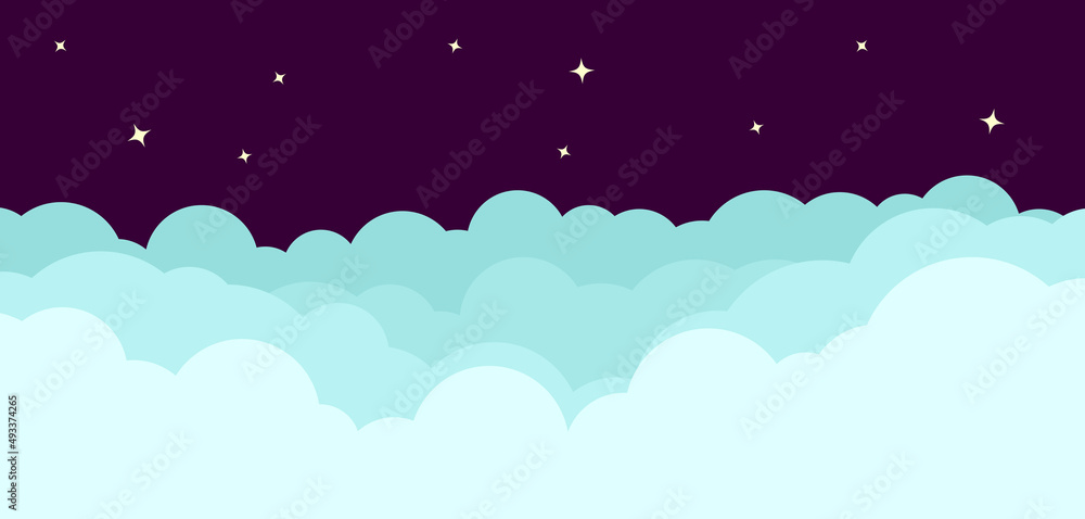 Cartoon night sky with clouds. Vector background. Stock Vector | Adobe ...