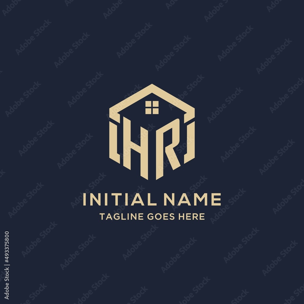 Initials HR logo with abstract home roof hexagon shape, simple and ...