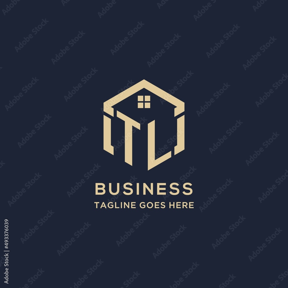 Initials TL logo with abstract home roof hexagon shape, simple and ...