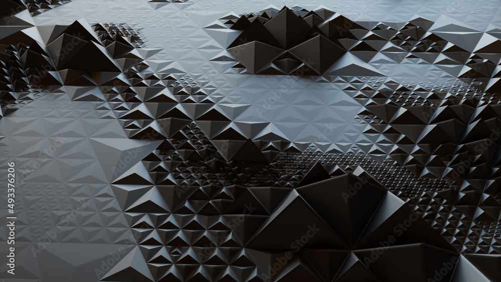 Dark Futuristic Surface with Triangular Pyramids. Black, Abstract 3d ...