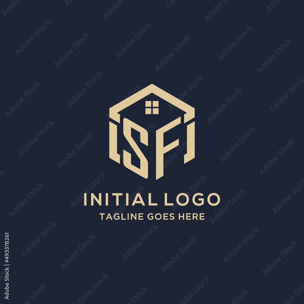 Initials SF logo with abstract home roof hexagon shape, simple and ...