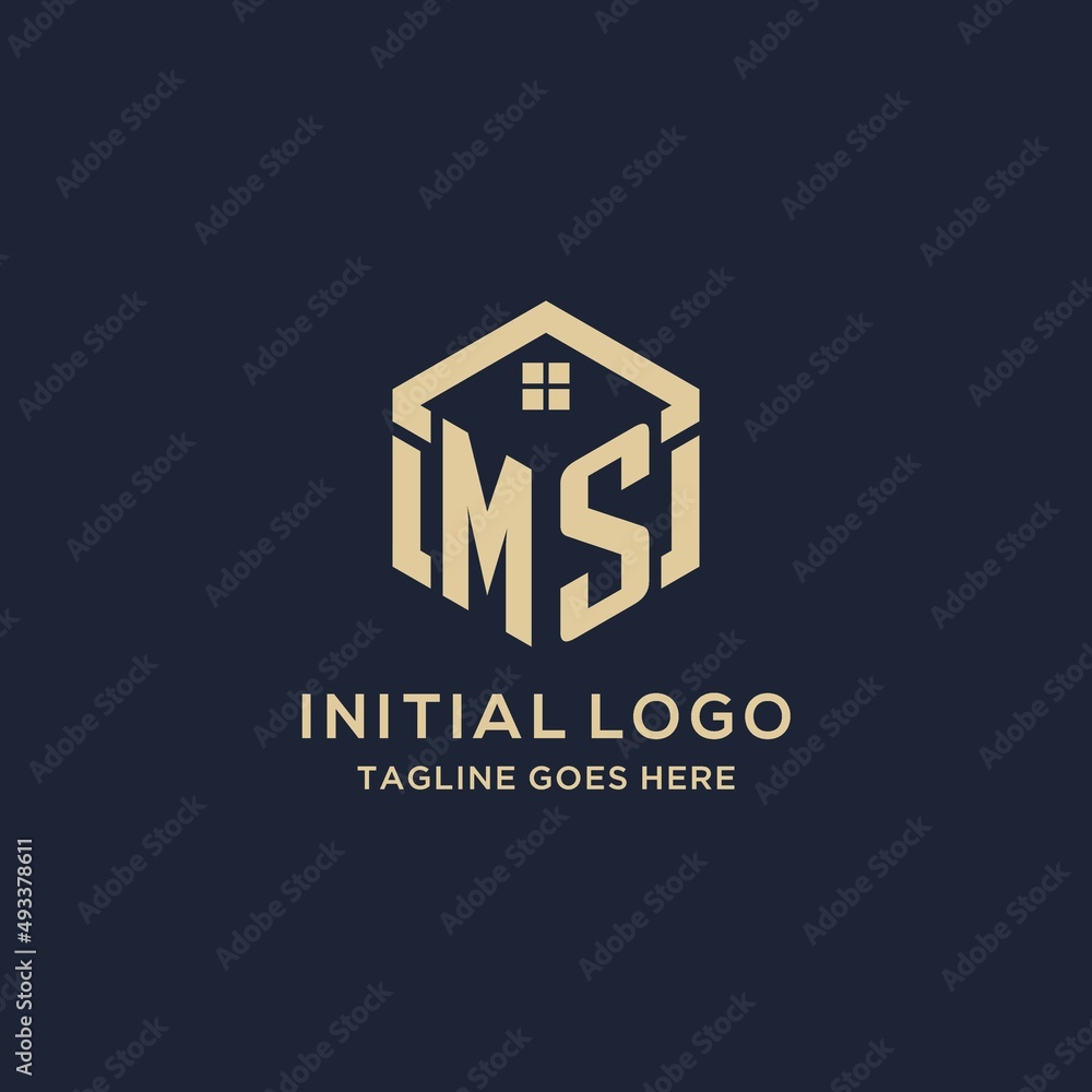 Initials MS logo with abstract home roof hexagon shape, simple and ...