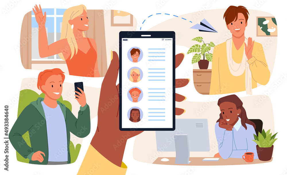 Online social media friends networking. Digital communication group and ...