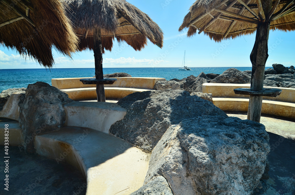 Mexico, Caribbean sea, resort. Riviera Maya. Coral beaches, stony sea ...