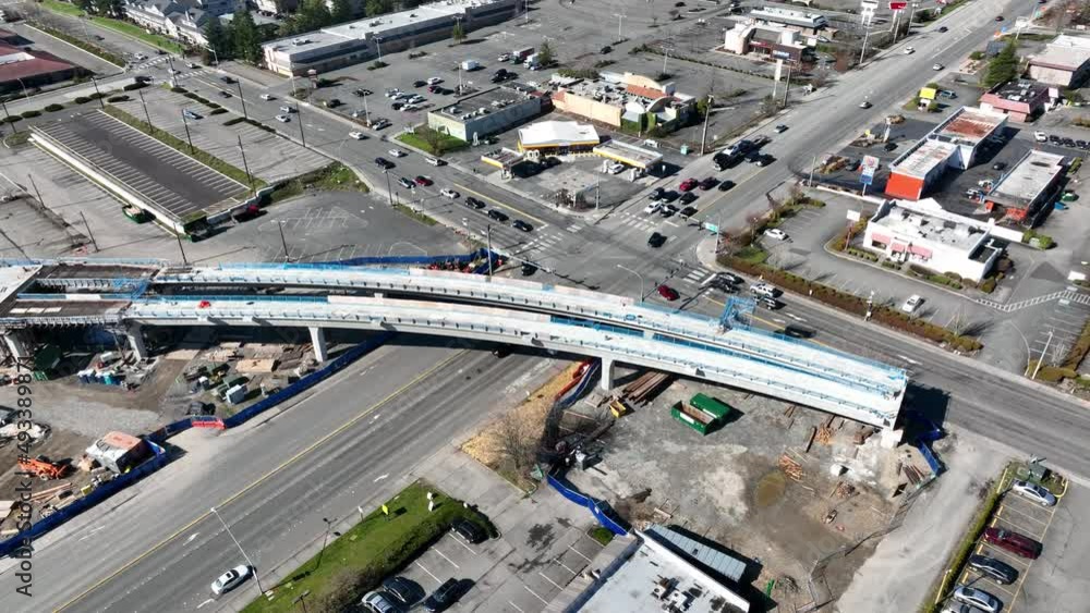 Cinematic 4K aerial drone pan shot of the Lynnwood Transit Center Park ...