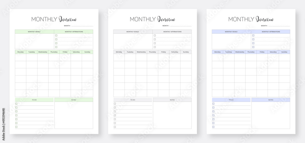 Monthly planner pages design collection set, Minimalist planner pages ...