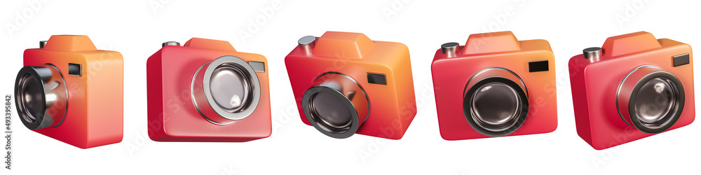 Set of 3d camera isolated on a white background. 5 different angle ...