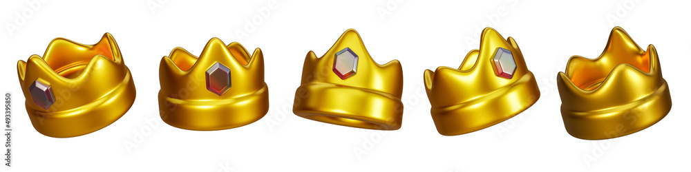 Set of 3d crown sign icon isolated on a white background. 5 different ...