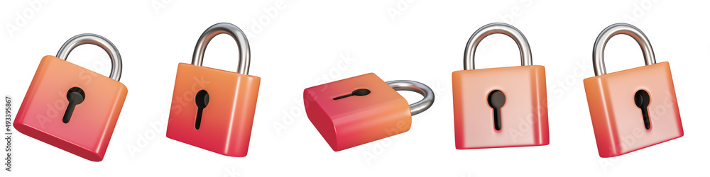 Set of 3d lock icon isolated on a white background. 5 different angle ...