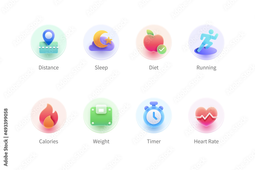 3d health tracking app icon set Stock Vector | Adobe Stock