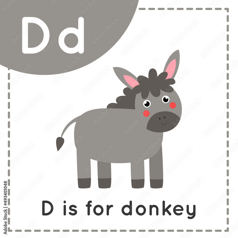 Learning English alphabet for kids. Letter D. Cute cartoon donkey ...