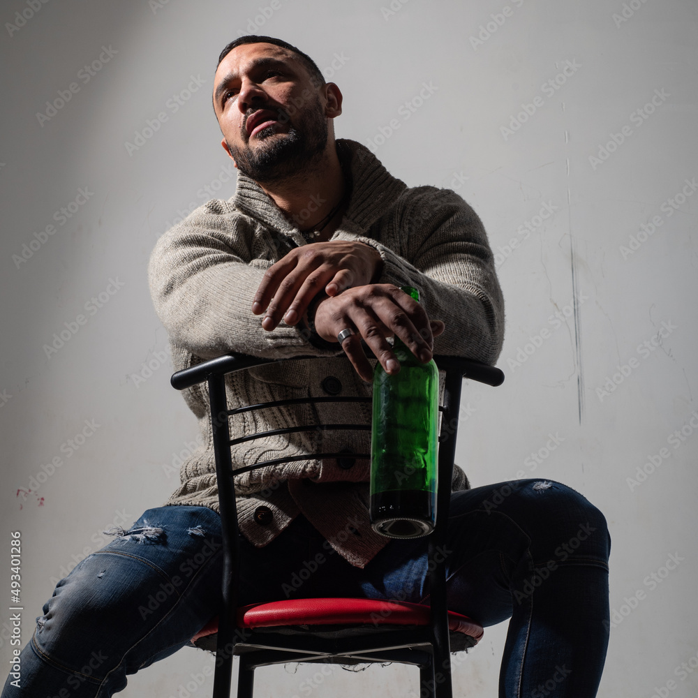 Drunk man hold whisky glass addicted alcohol need therapy. Alcoholism ...