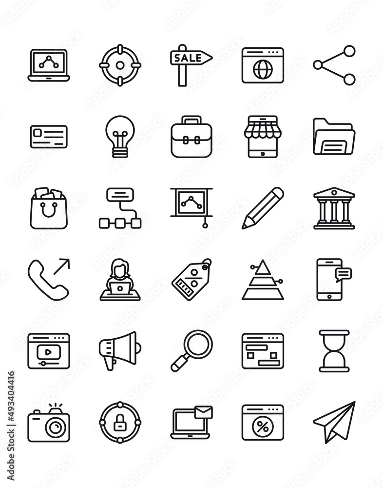 Digital Marketing Icon Set 30 isolated on white background Stock Vector ...