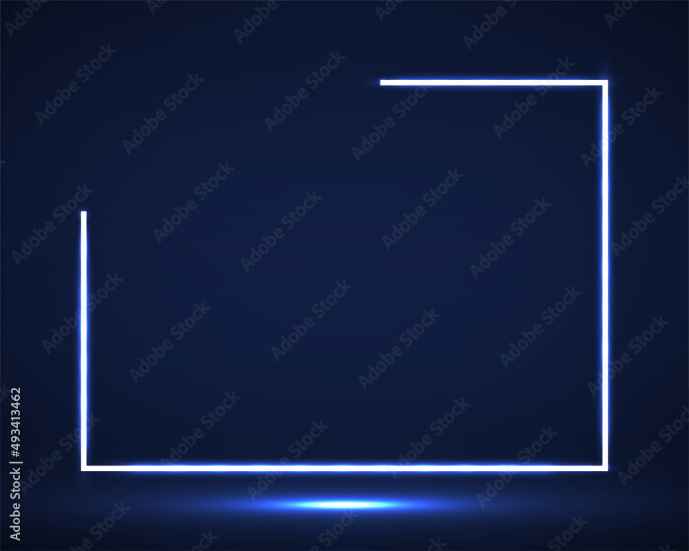 Abstract bright neon frame. Glowing line on dark background. Vector ...