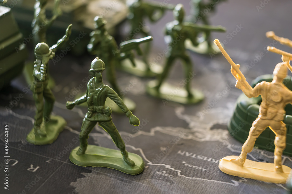 Bangkok, Thailand - March, 16, 2022 : Green toy soldier doll They are ...