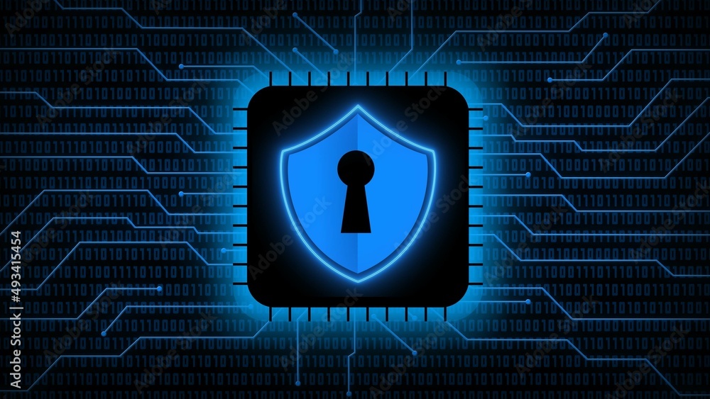 Protective Shield logo on chip sensor - abstract background in green of ...