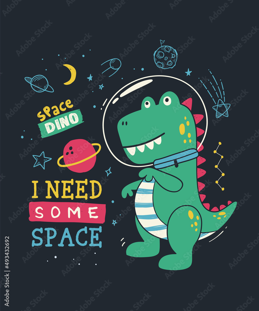 Dinosaur astronaut floating in outer space. Vector clip art ...