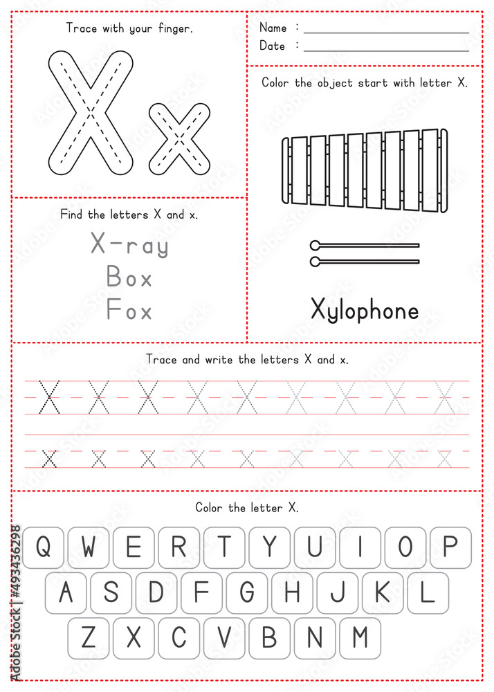 Children Learning Printable - Tracing, Coloring, and Writing Alphabet X ...