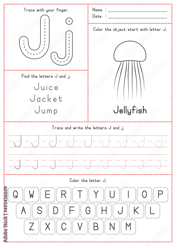 Children Learning Printable - Tracing, Coloring, and Writing Alphabet J ...