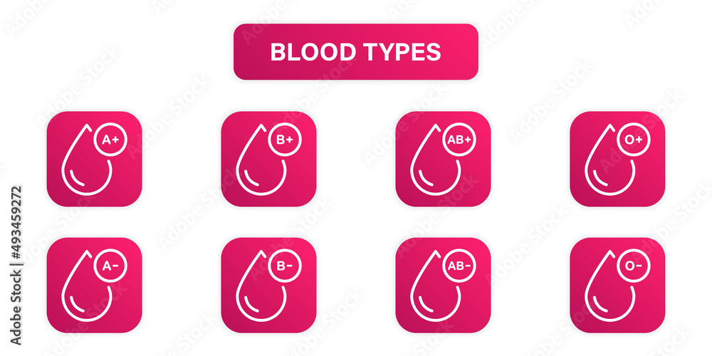 Blood Type Line Icon. Group of Blood Pictogram. Plasma Drops Collection ...