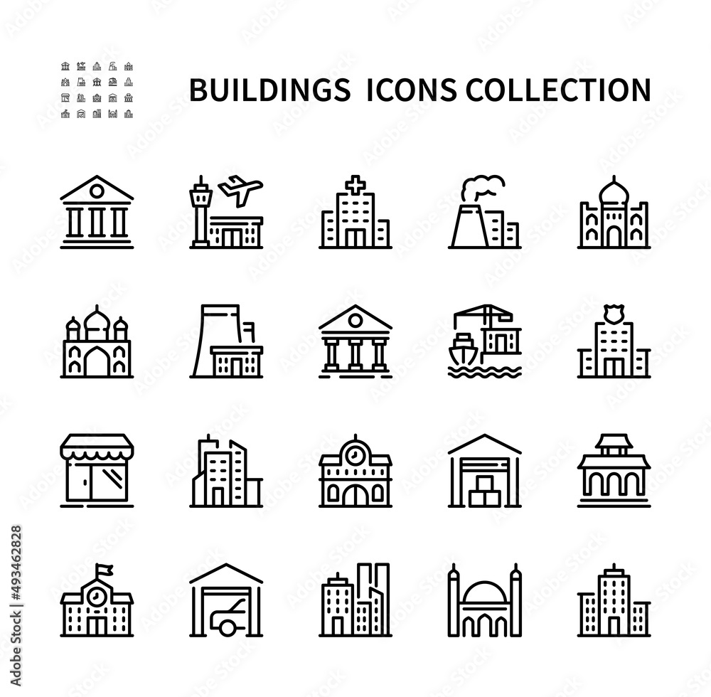 Buildings and structures vector line icons. Isolated collection of ...