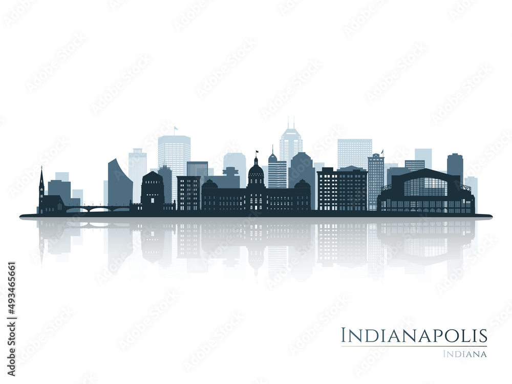 Indianapolis skyline silhouette with reflection. Landscape Indianapolis ...