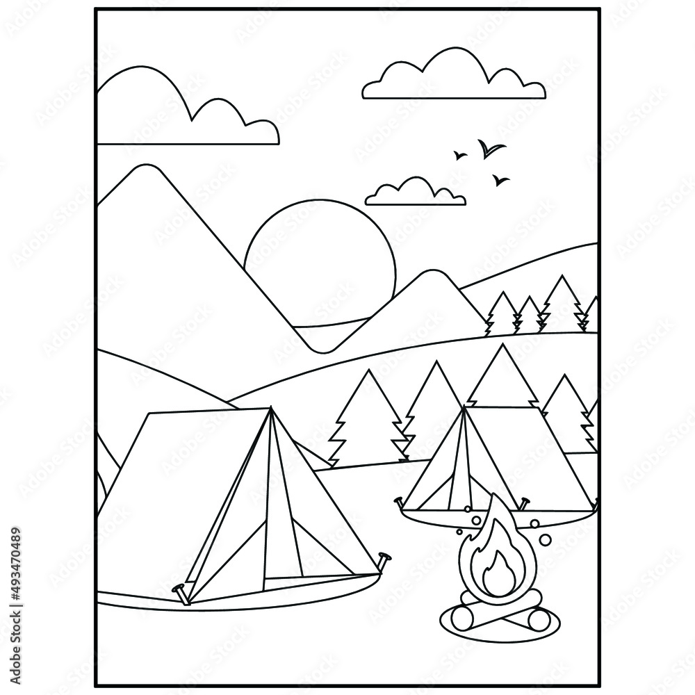 Printable Camping Coloring pages Stock Vector | Adobe Stock