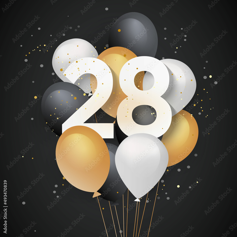Happy 28th birthday balloons greeting card background. 28 years ...