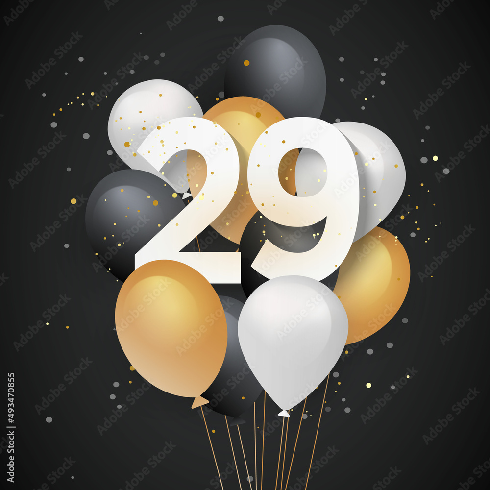 Happy 29th birthday balloons greeting card background. 29 years ...