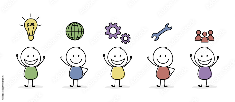 Collection of business icons with funny stickman. Vector Stock Vector ...