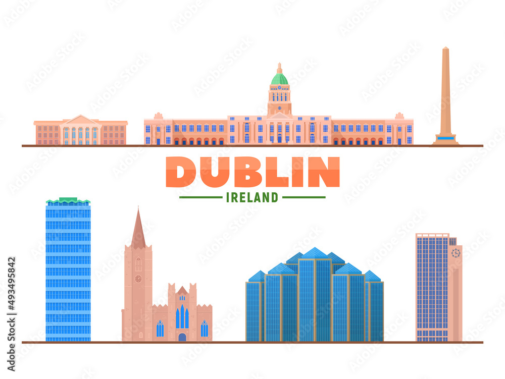 Dublin landmarks on a white background. Isolated objects. Flat vector ...