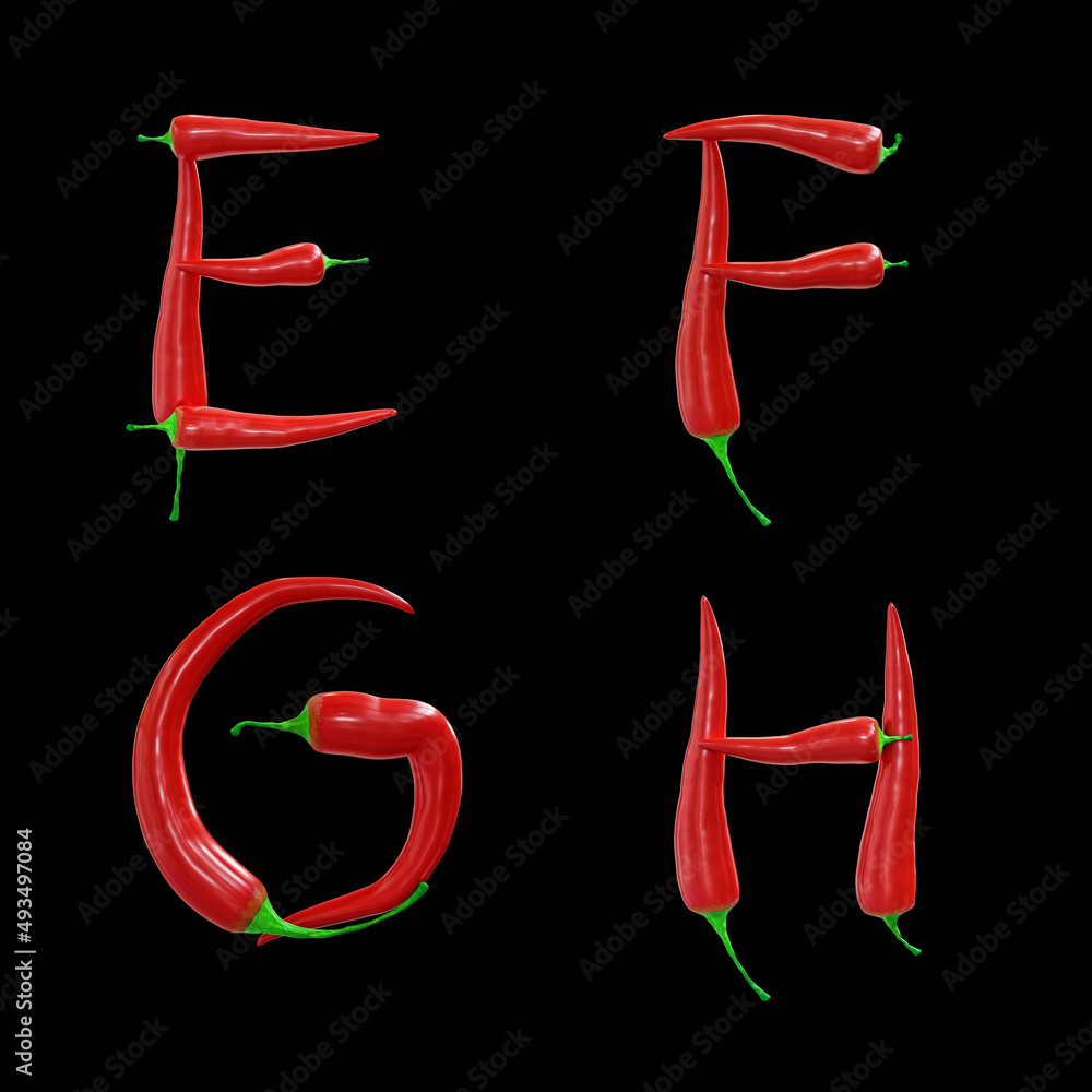 Red chilli pepper capital letters alphabet - letters E-H Stock ...