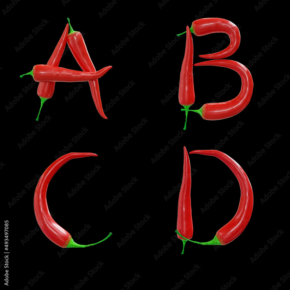 Red chilli pepper capital letters alphabet - letters A-D Stock ...