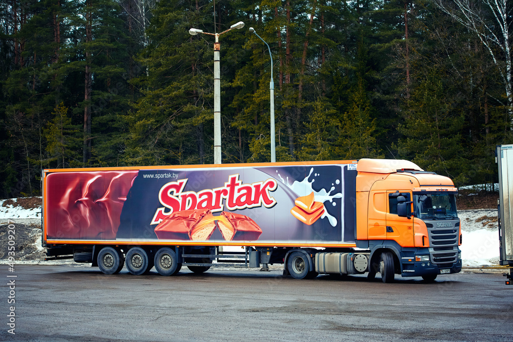 Minsk, Belarus. Feb 2022. Scania R420 company truck of Confectionery ...