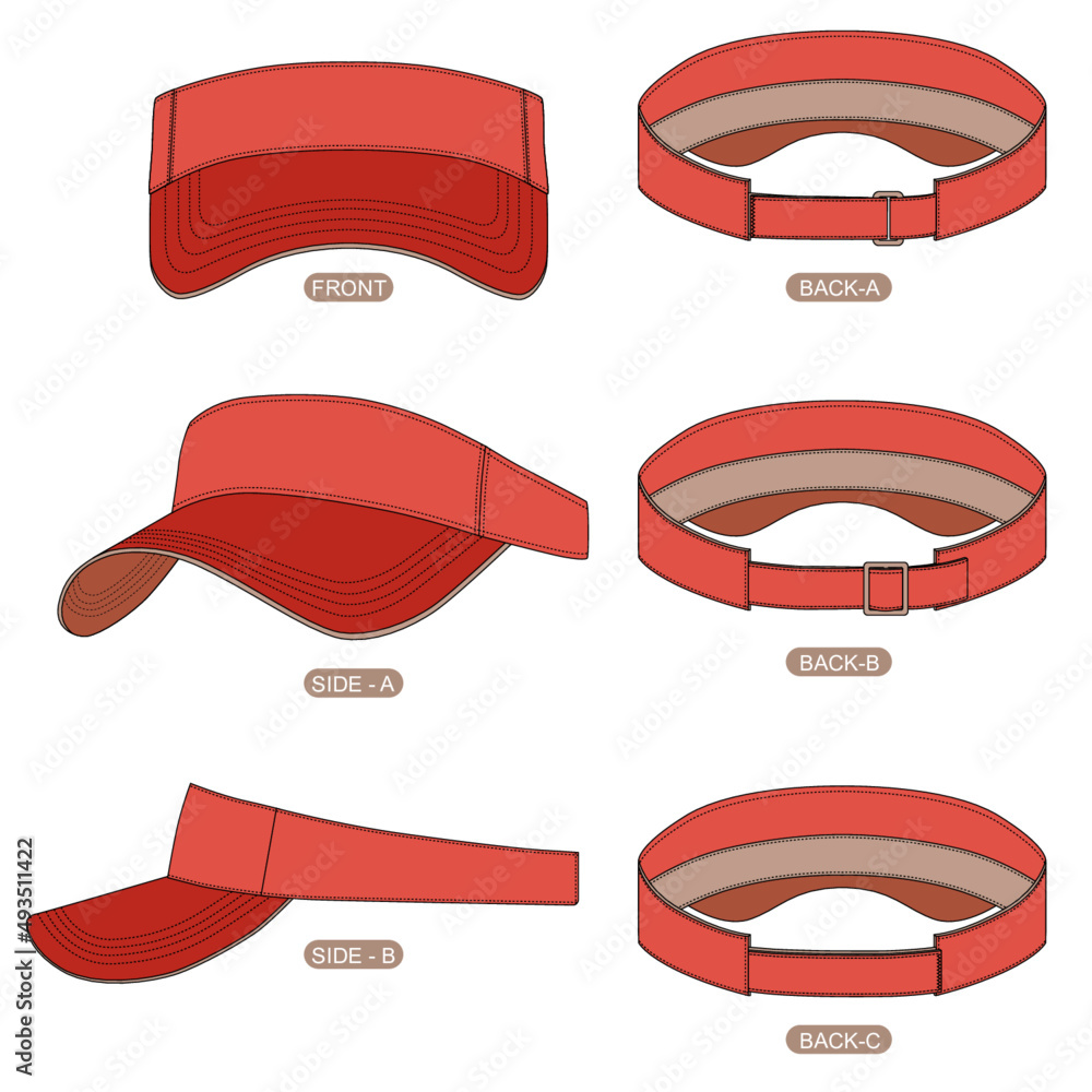 SPORT VISOR VISORS HAT FLAT SKETCH FASHION TEMPLATE SET mockup Stock ...