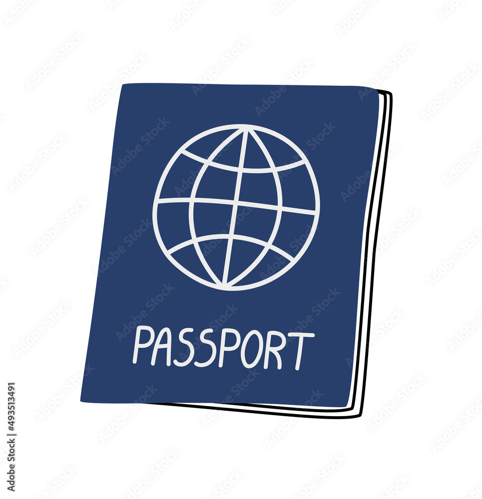Vecteur Stock Hand drawn cute cartoon illustration of passport. Flat ...