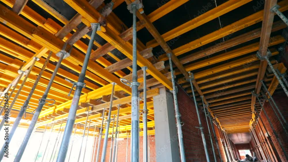 The process of creating a floor. Formwork rack. Formwork flooring ...