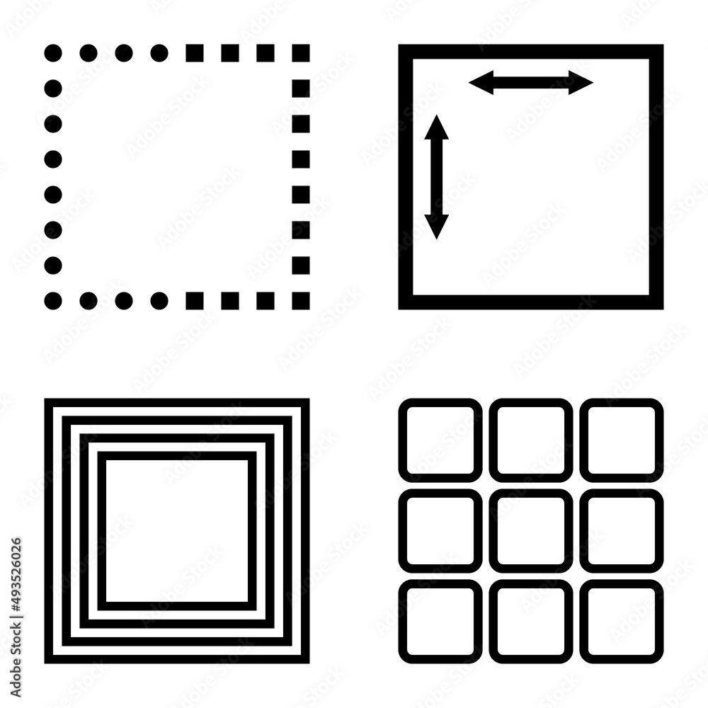 Square Flat Icon Set Isolated On White Background Stock Vector | Adobe ...