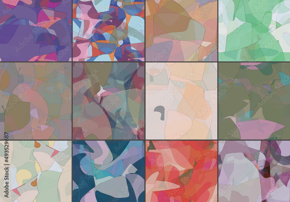 Seamless Pattern Set with Transparent Random Overlapping Wavy Shapes ...