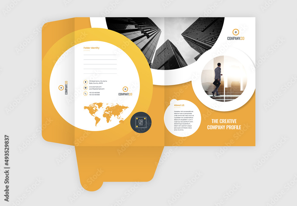 Presentation Folder Layout with Orange Accents Stock Template | Adobe Stock