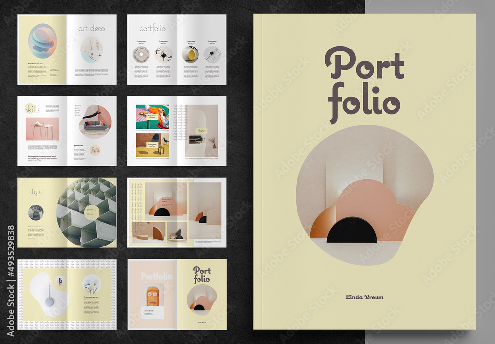 Portfolio Layout with Pale Yellow Accents Stock Template | Adobe Stock