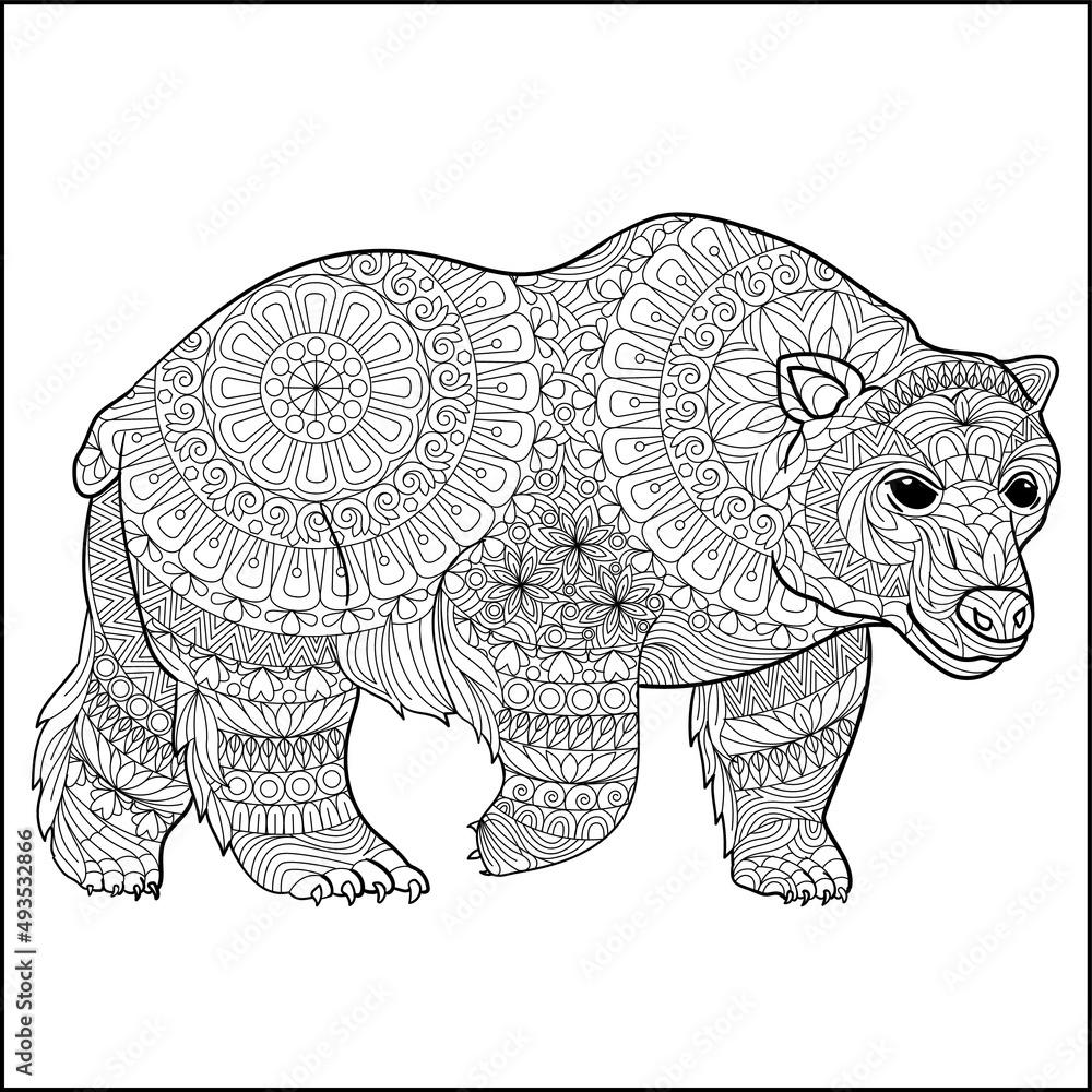 Animal coloring pages, outline drawing for adults coloring book Stock ...