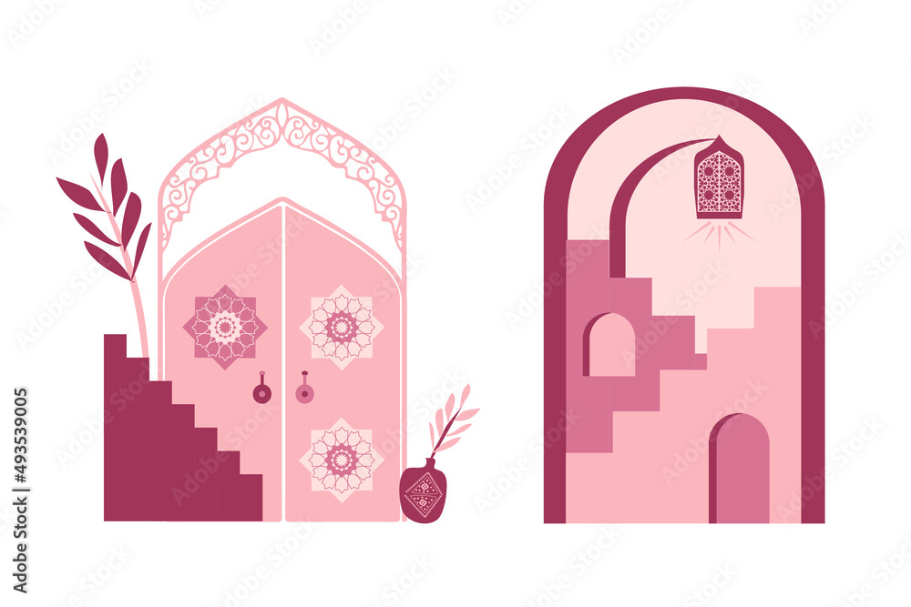 Modern and minimalist style. Moroccan scene. A Moroccan doors, windows ...